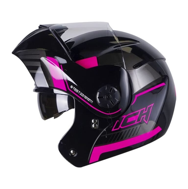 CASCO ABATIBLE ICH 3110 LINUL NEGRO BRILLO FUSCIA VISOR TRANSPARENTE ...
